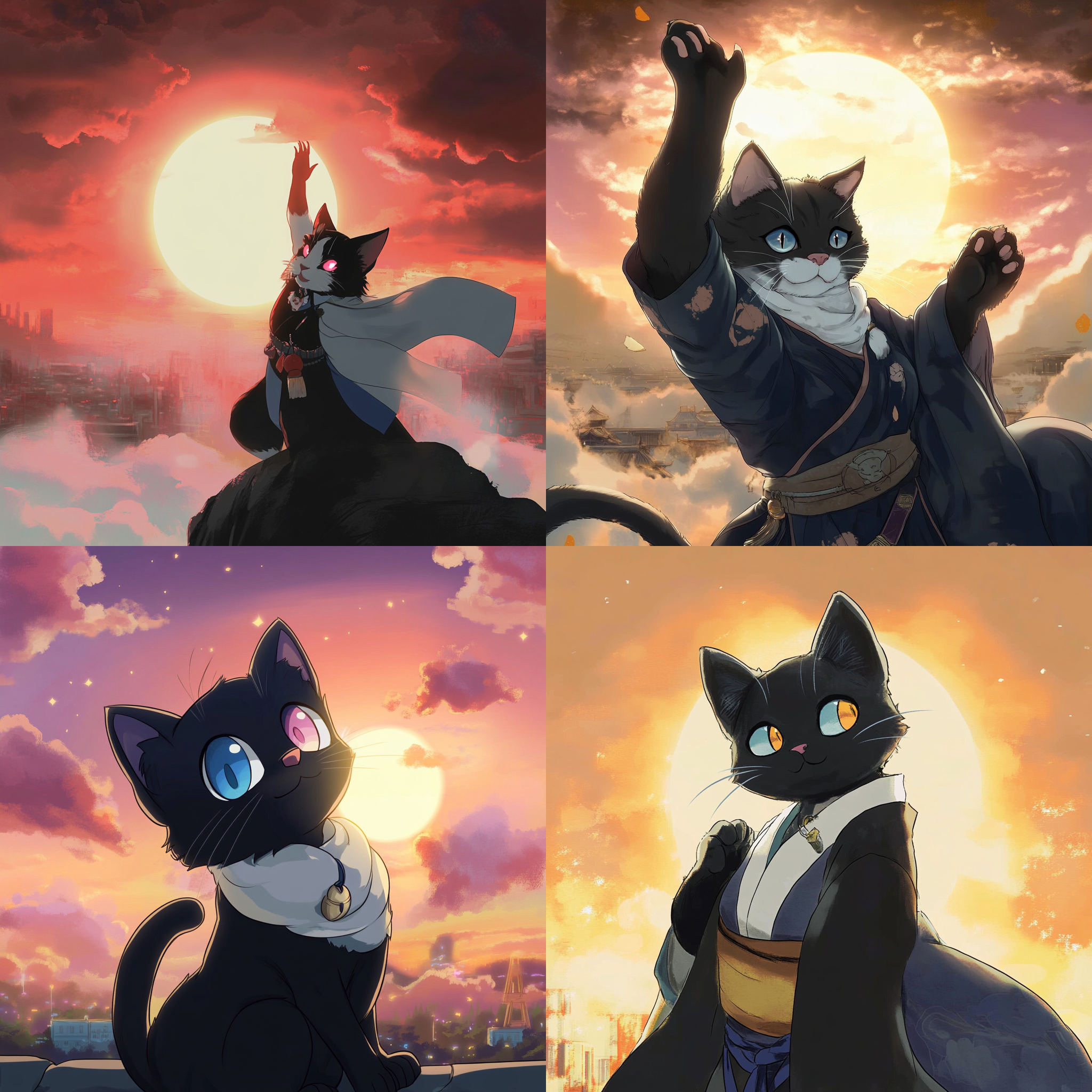Draw a Japanese anime style black cat orc waving u... | Midjourney官网_AI ...