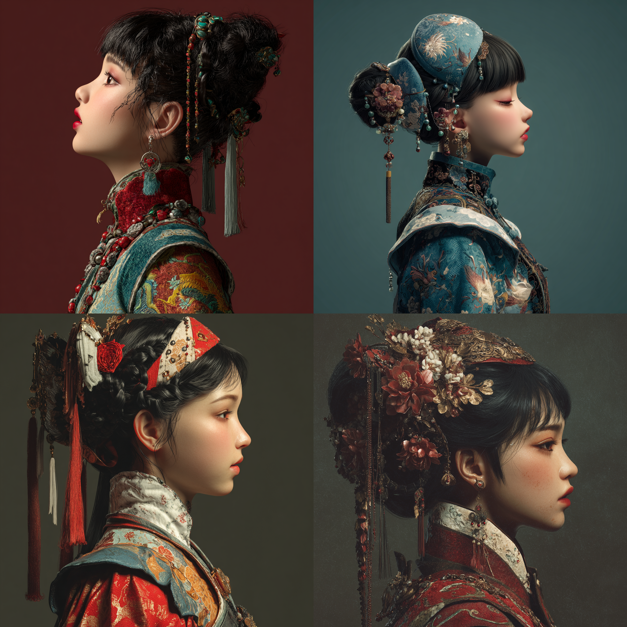 Chinese Hanfu girl, profile, surprised expression | Midjourney官网_AI绘画在线生成工具