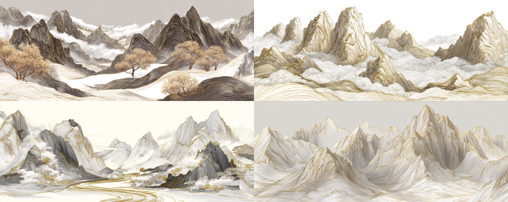 white background, golden lines, snow-capped mounta... | Midjourney官网_AI ...