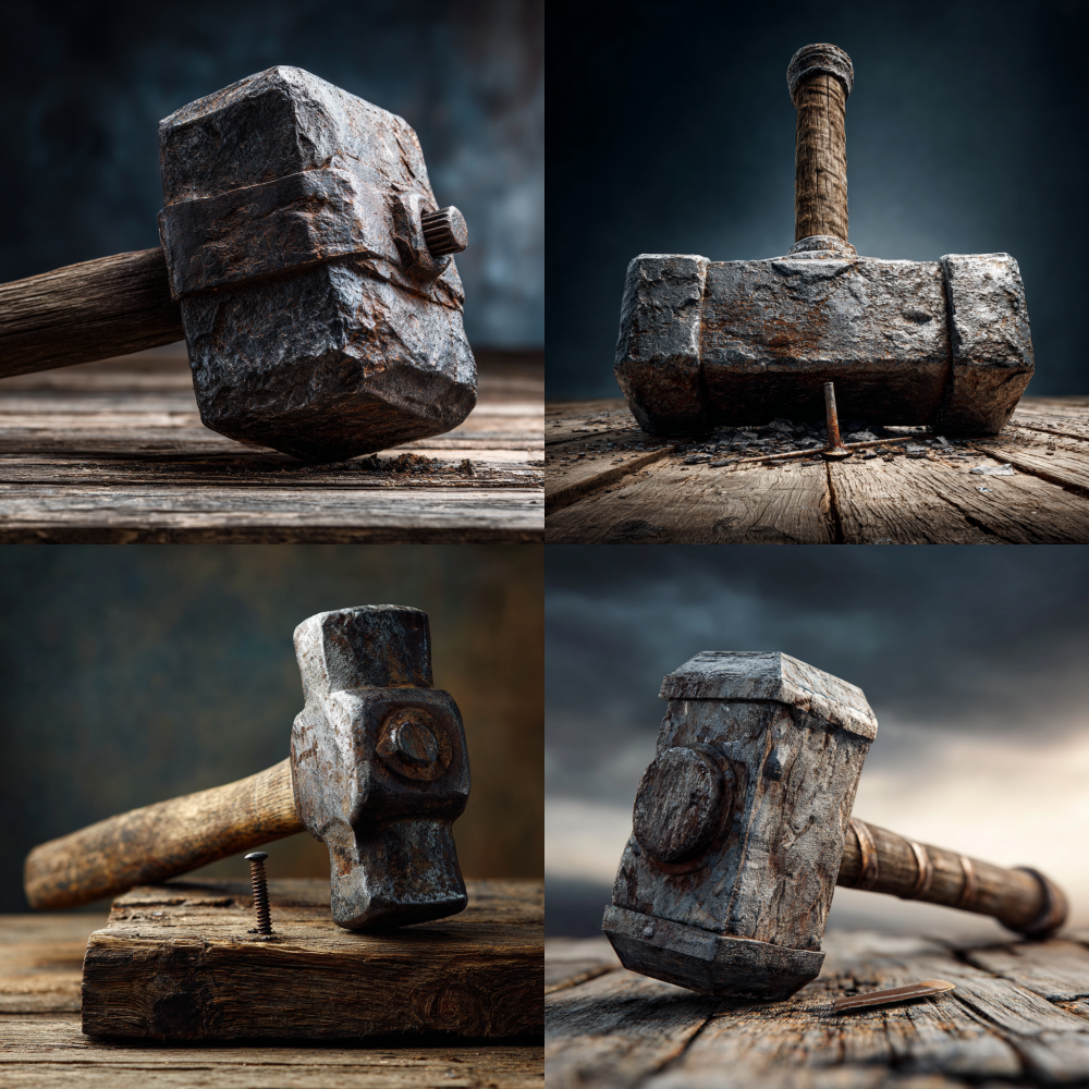 A huge hammer with a nail on a wooden board undern... | Midjourney官网_AI ...