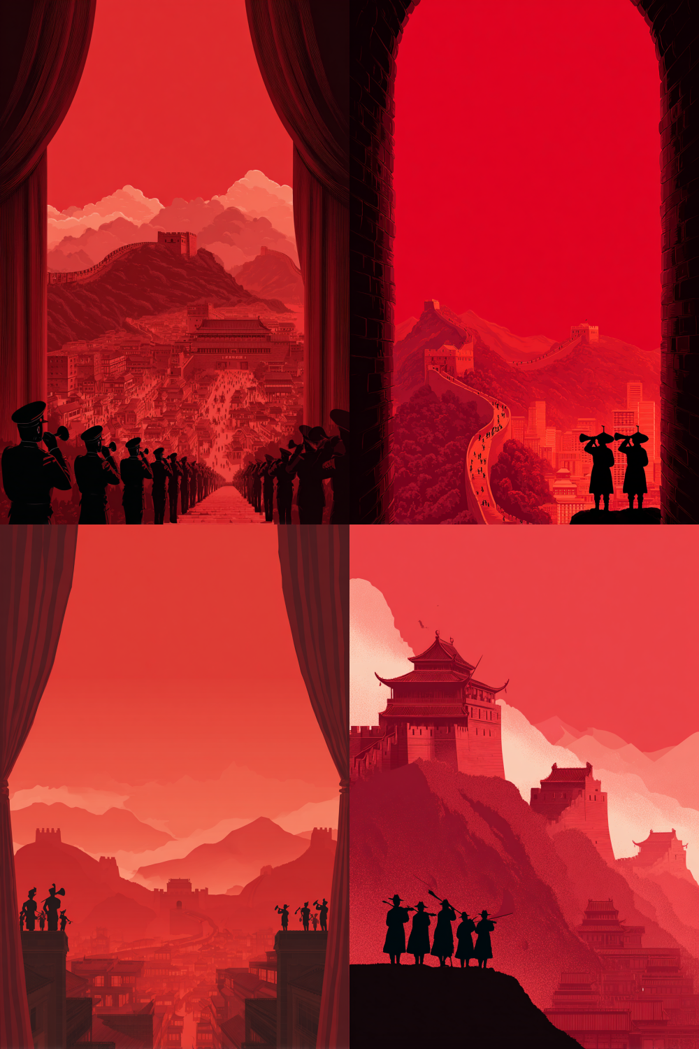 featuring red curtains, silhouette soldiers blowin... | Midjourney官网_AI ...