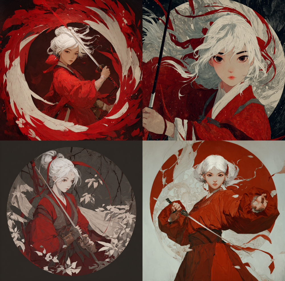 white-haired girl in a red hanfu, holding a sword ... | Midjourney官网_AI ...