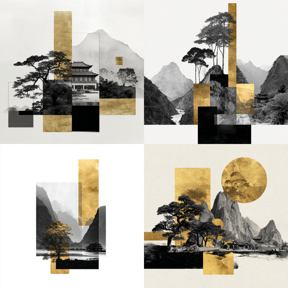 Collage, color block art,mountains and rivers, tre... | Midjourney官网_AI ...